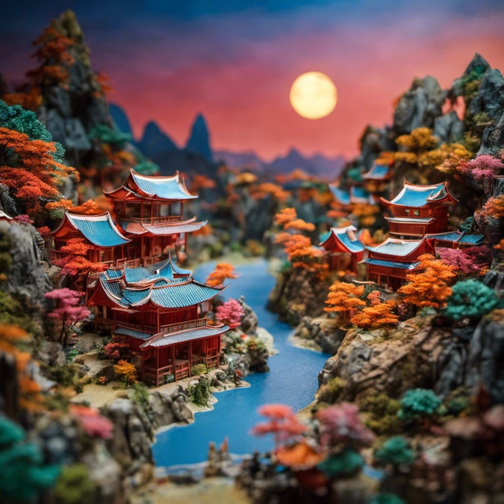 Origami Chinese village - AI Generated Artwork - NightCafe Creator