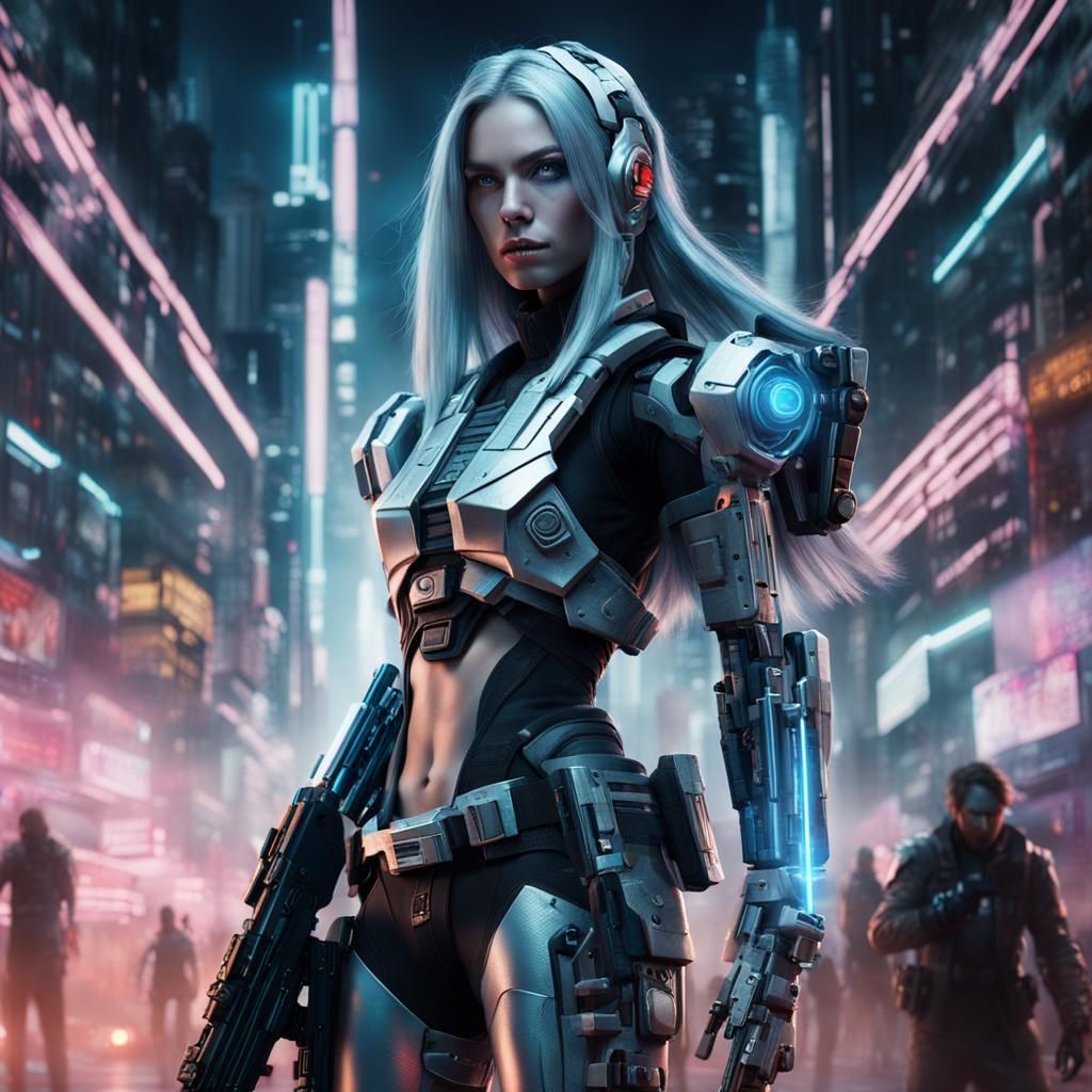 #full-body portrait of a cybernetically enhanced woman,synthetic skin # ...