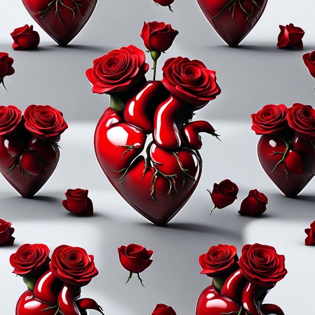Vase in the shape of a human heart containing red roses, 64k resolution ...