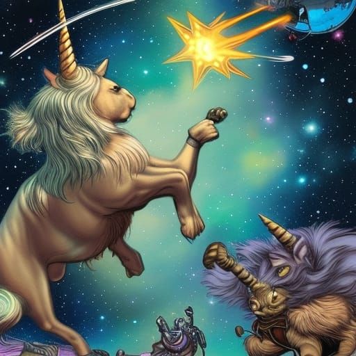 unicorn cat fighting the space trolls - AI Generated Artwork ...