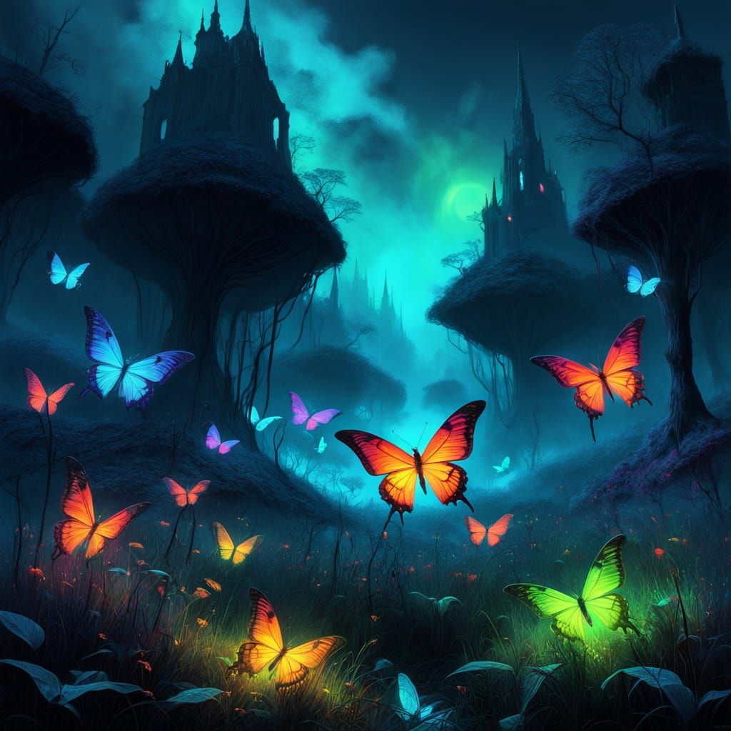Ghostly Butterflies - Surreal Neon Butterflies in a Dreamlik...