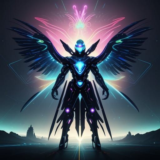 Glowing Electric Phoenix Alien in Futuristic Mid-T... - AI Art