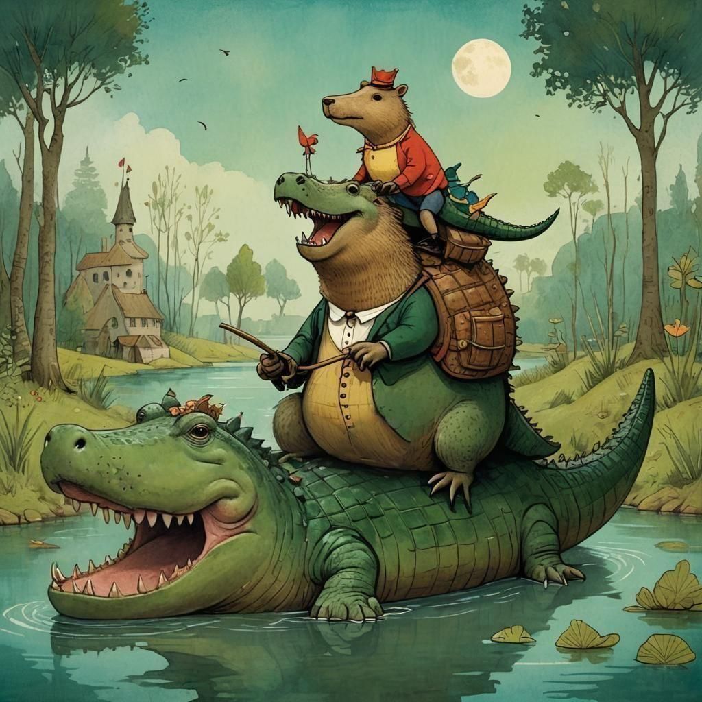 Whimsical Capybaras riding a Crocodile. - AI Generated Artwork ...