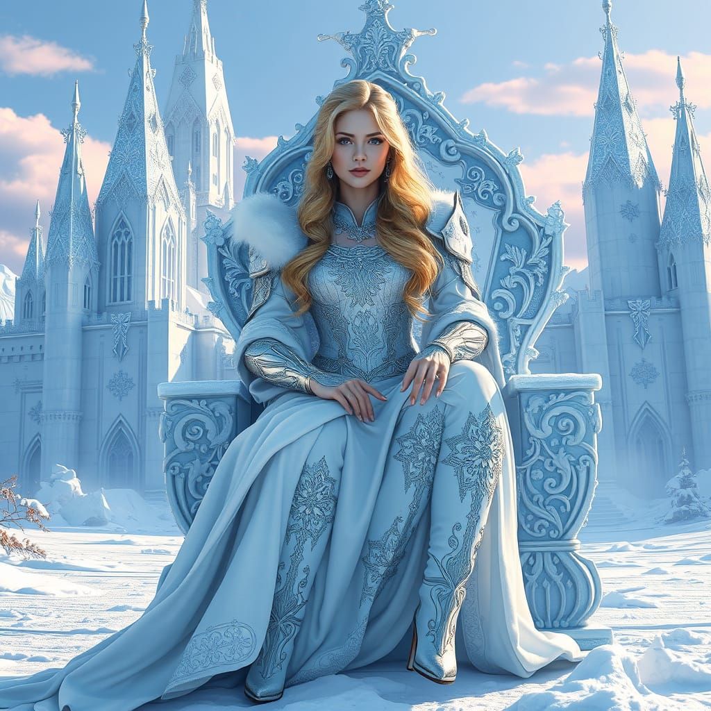 Regal Snow Warrior Goddess Radiates Winter Beauty - AI Art