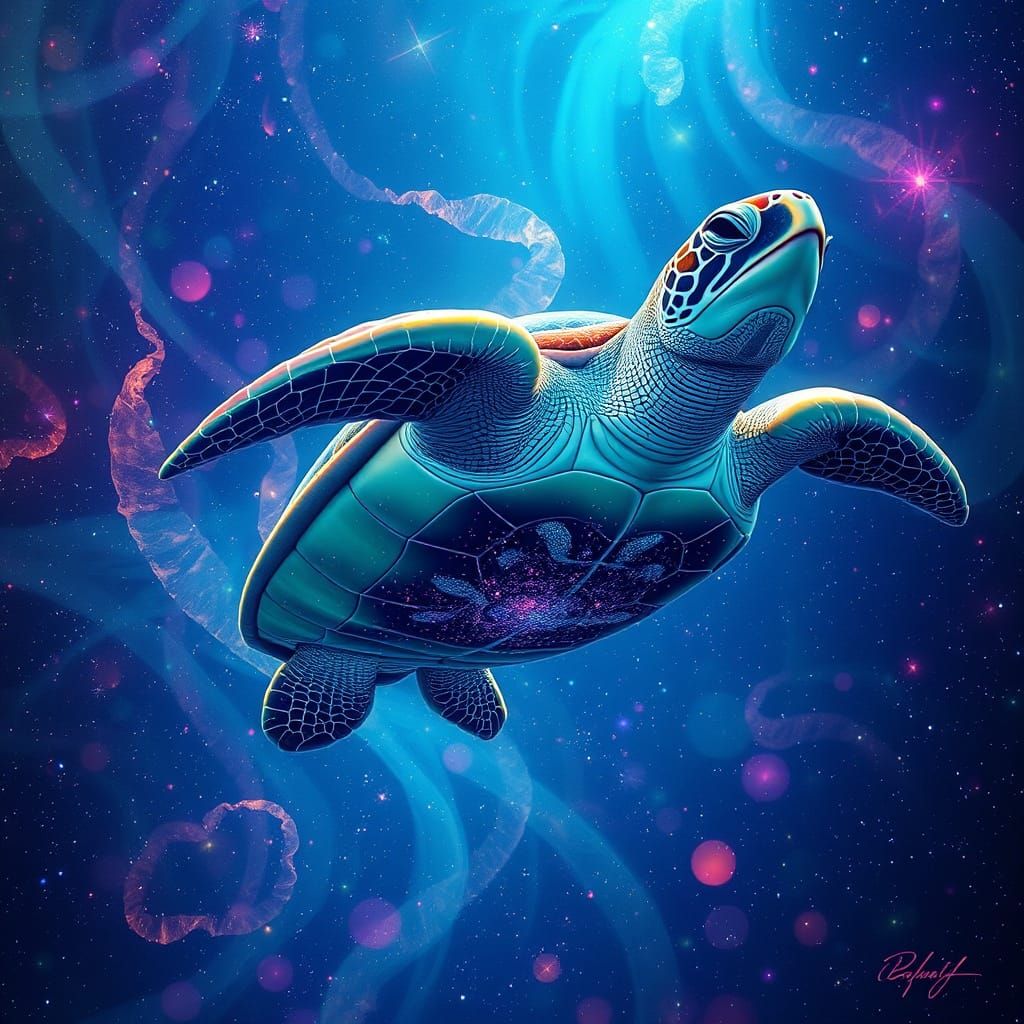 sea turtle - Cosmic Sea Turtle in Holographic Astral Colors