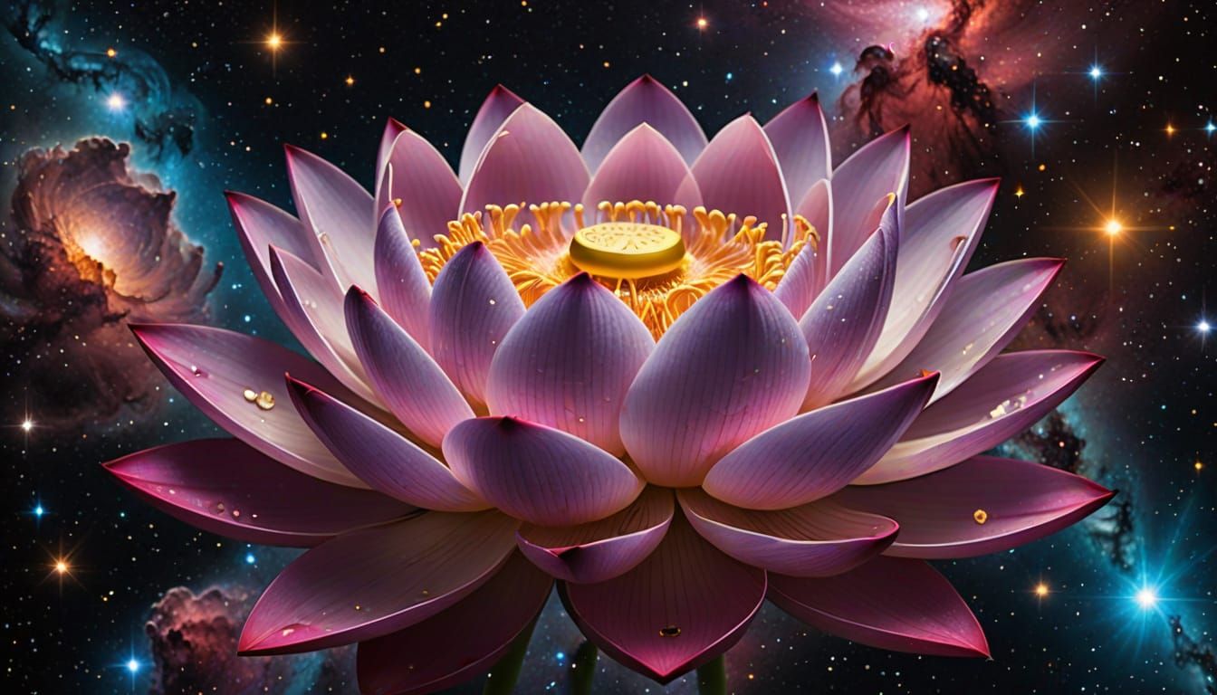 Cosmic Lotus Blooms in Stellar Beauty - AI Art
