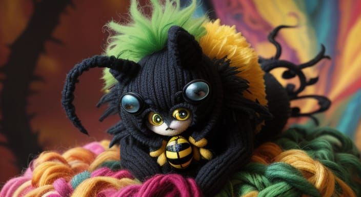 Sleepy Bumblebee with Green Mohawk in Fairytale Sc... - AI Art