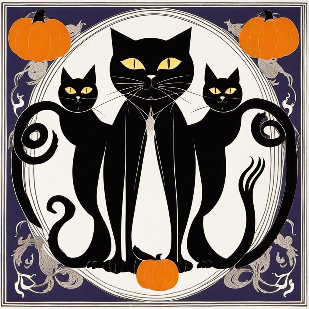 Erte Halloween with cats - AI Generated Artwork - NightCafe Creator