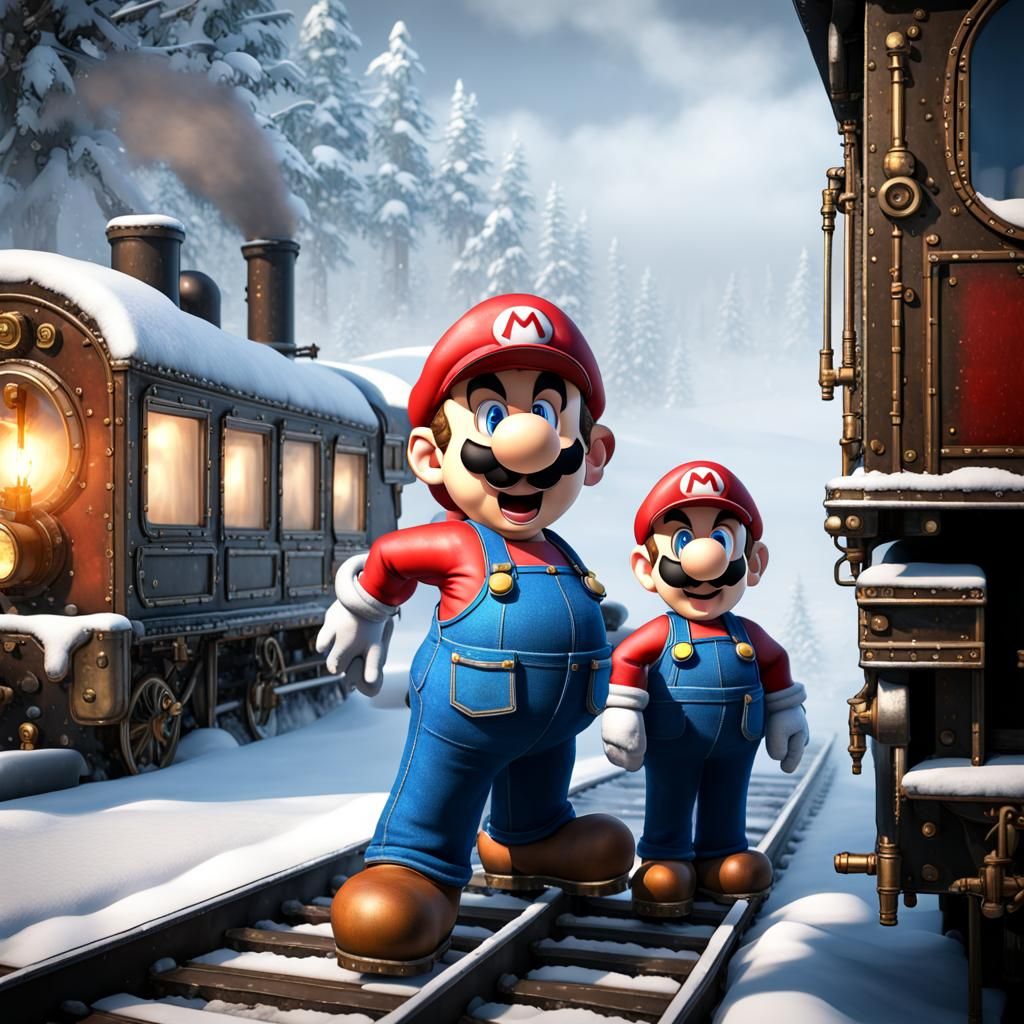 Mario steam punk train , winter land frozen adventures of Luigi ,snow ...