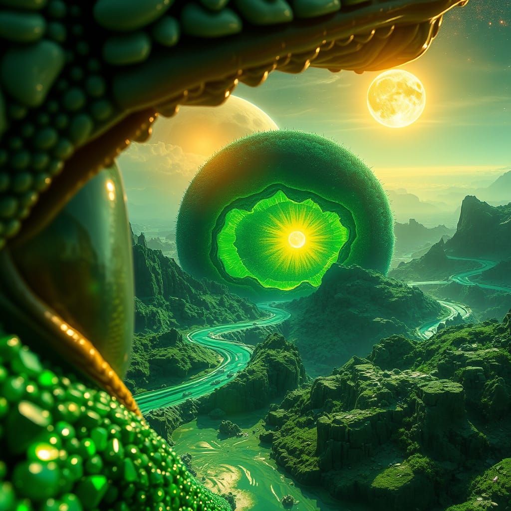 Emerald planet - Emerald Alien Planet with Crystalline River...