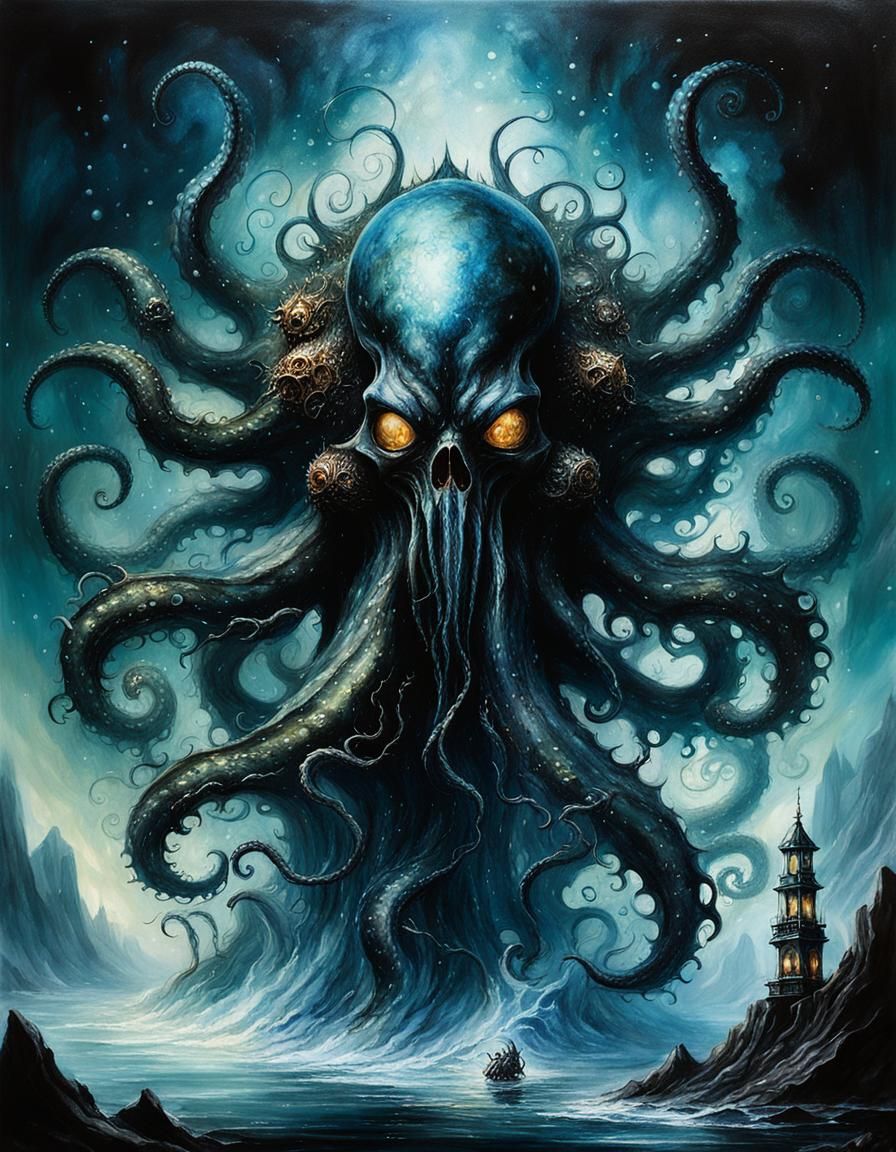 Sharp Focus Obsidian 💐 Kraken ️ deepsea relaxes Alcohol Ink Luis Royo Boris Vallejo - AI ...