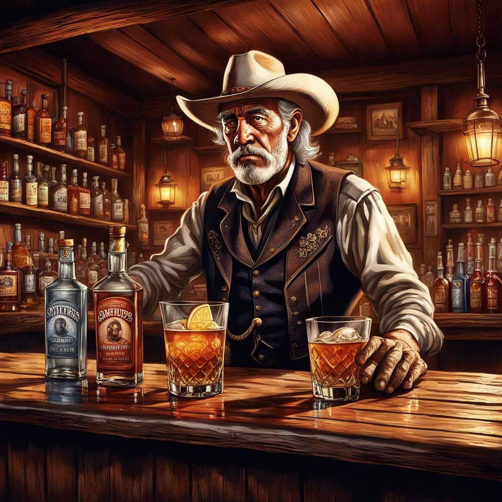 An old bartender in a Wild West saloon - AI Generated Artwork ...