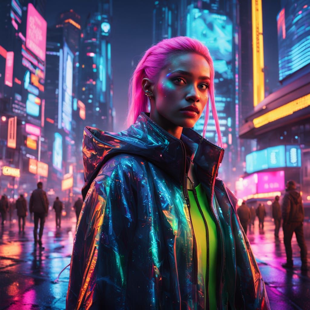 Iridescent Cyberpunk Elf - Cyberpunk Elf Wizard in Vibrant N...