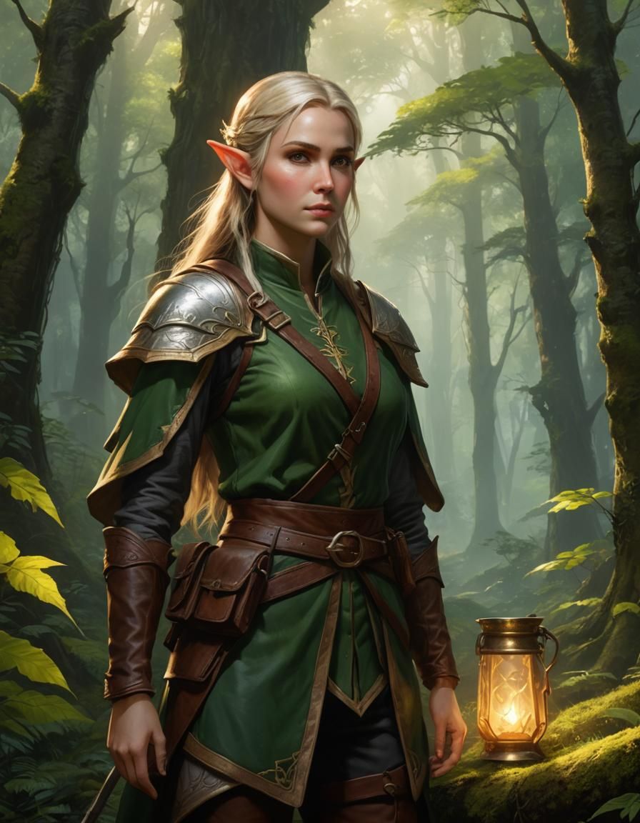 female Elf Ranger keeping watch in the Ancient Forest - AI Generated ...