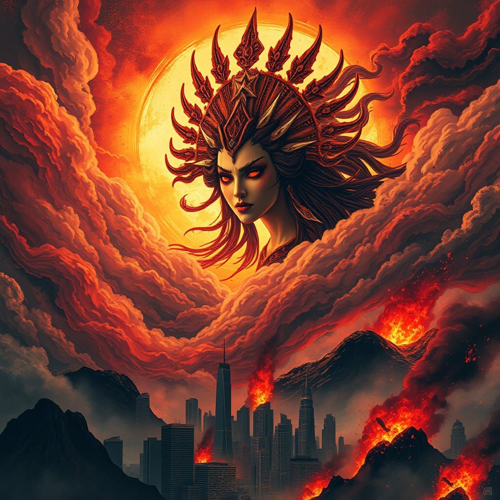 Majestic Goddess of Wrath in Apocalyptic Sky - AI Art