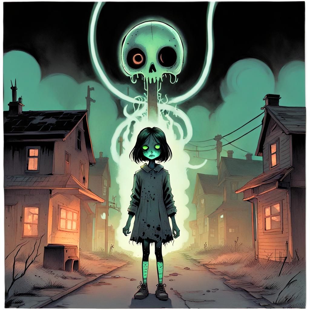 Glowing Neon Horror Gris Grimly childrens book toxic vapor skies - AI ...