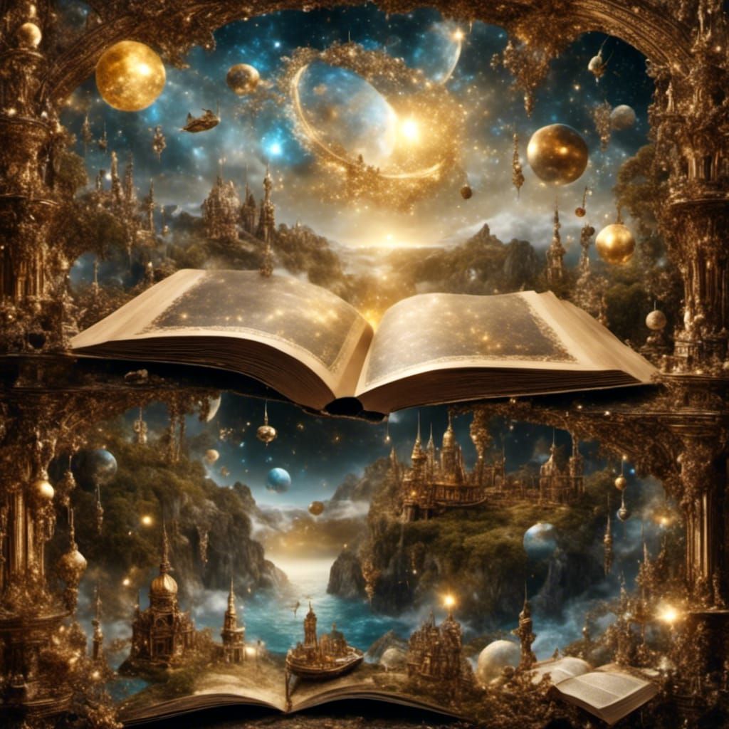 a beautiful fantastical glittering golden mist coming off the pages of ...