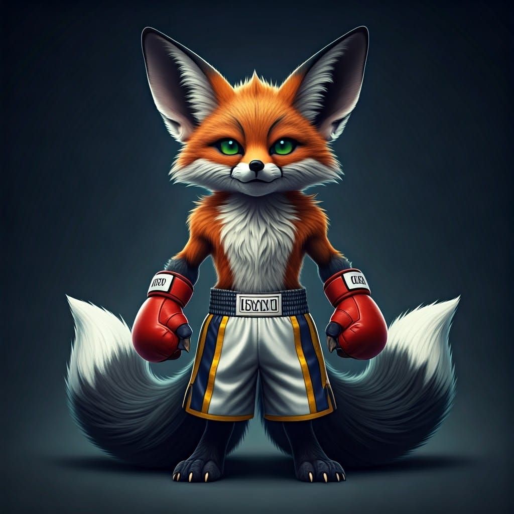 Ethereal Undead Fox with 10 Tails, Boxing Gear - AI Art