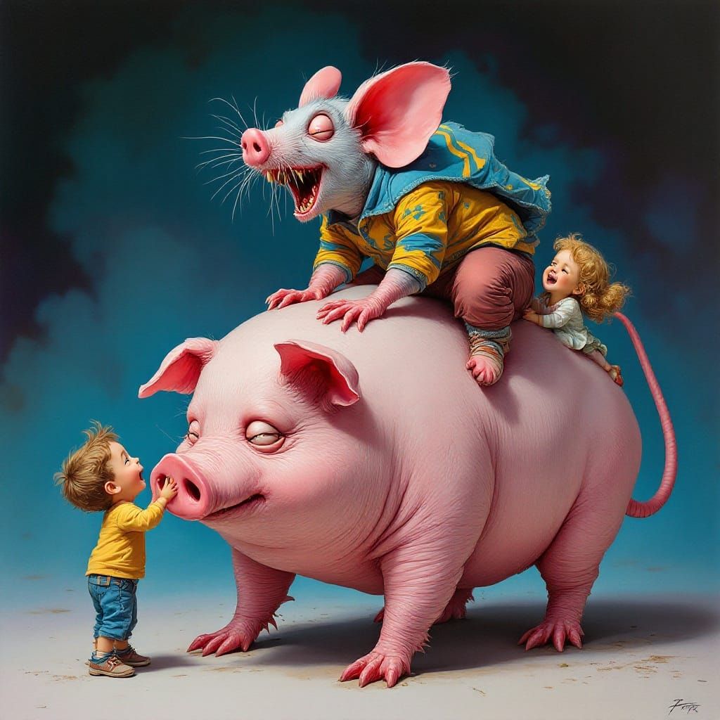 Hyper-realistic grotesque Roland the rat sitting on the back of a ...