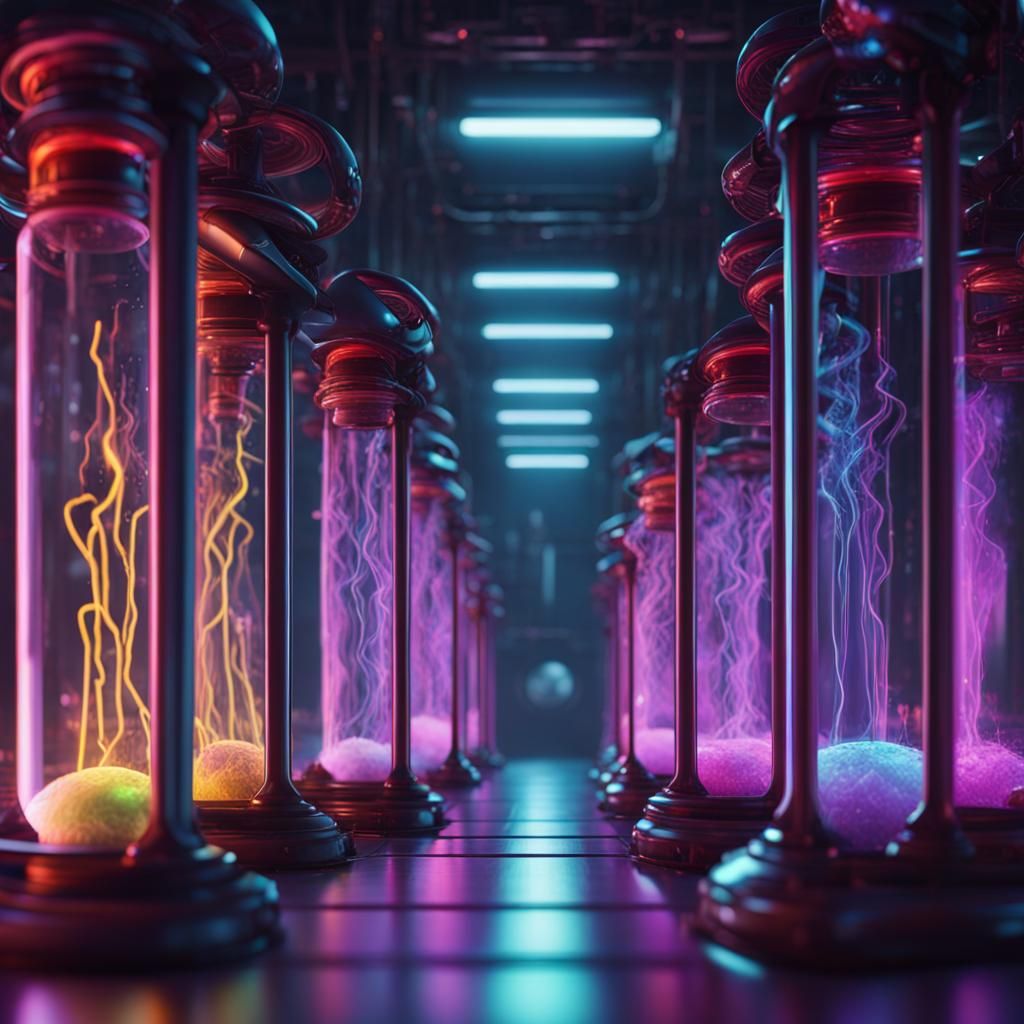 Secret neon lab aliens in test tubes futuristic - AI Generated Artwork ...