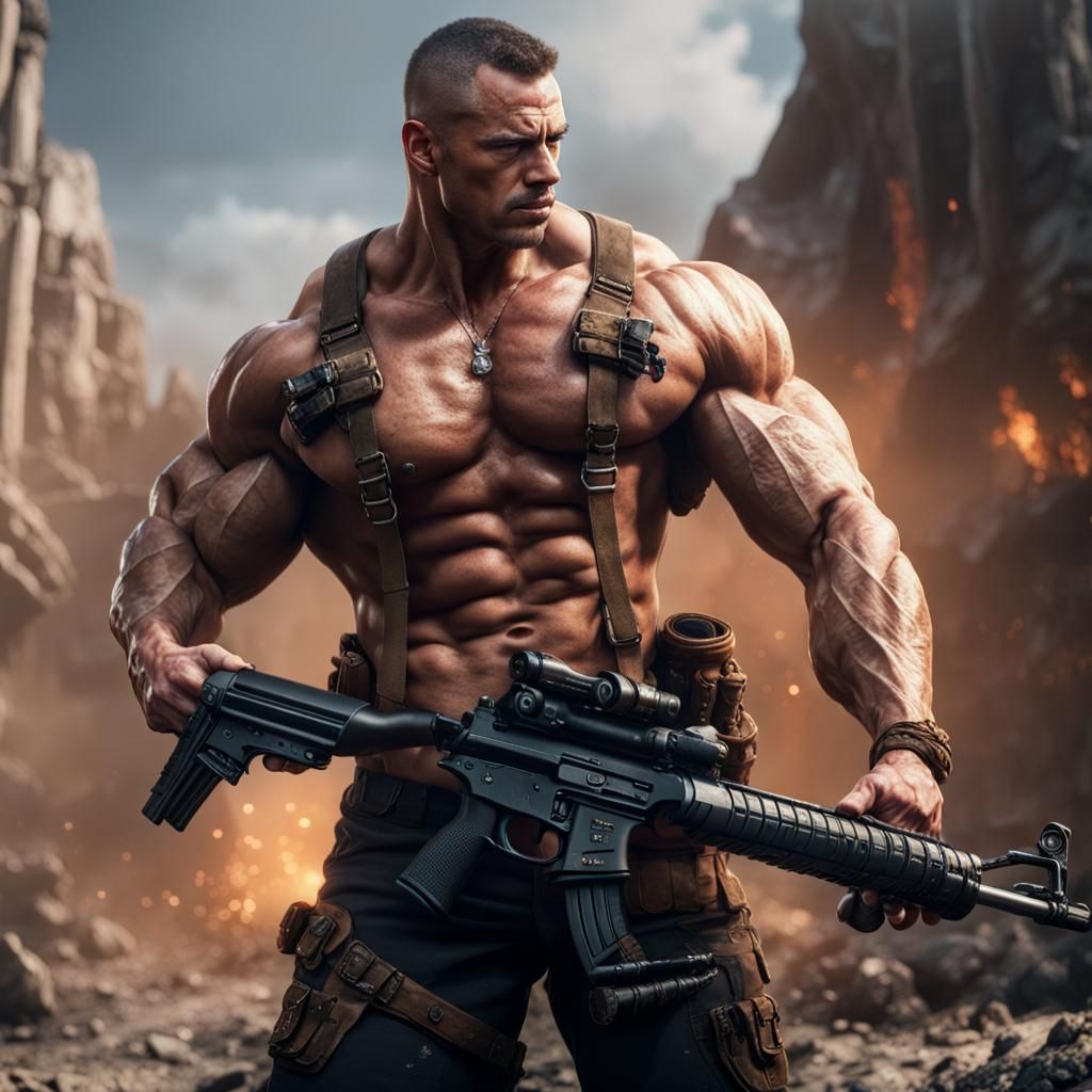 Buff bodybuilder in war - AI Generated Artwork - NightCafe Creator