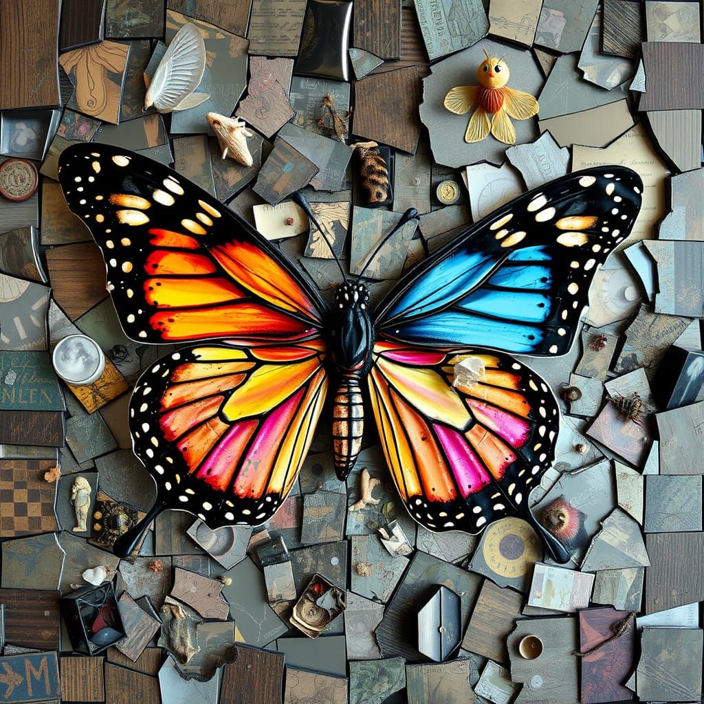 Surreal Butterfly Life Cycle Collage in Bio Art St... - AI Art