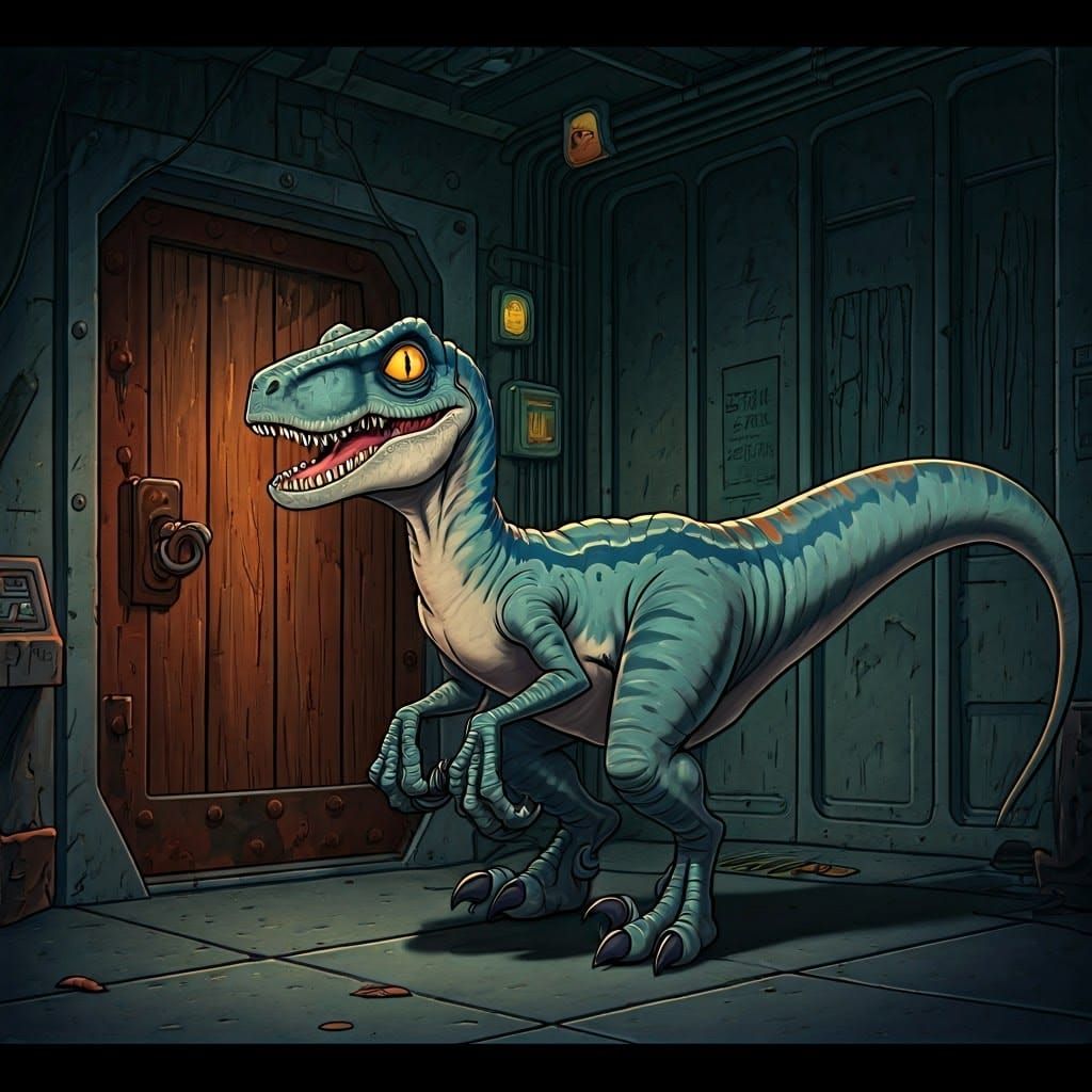 Cartoon Raptor - Vibrant Cartoon Velociraptor Opens Whimsic...