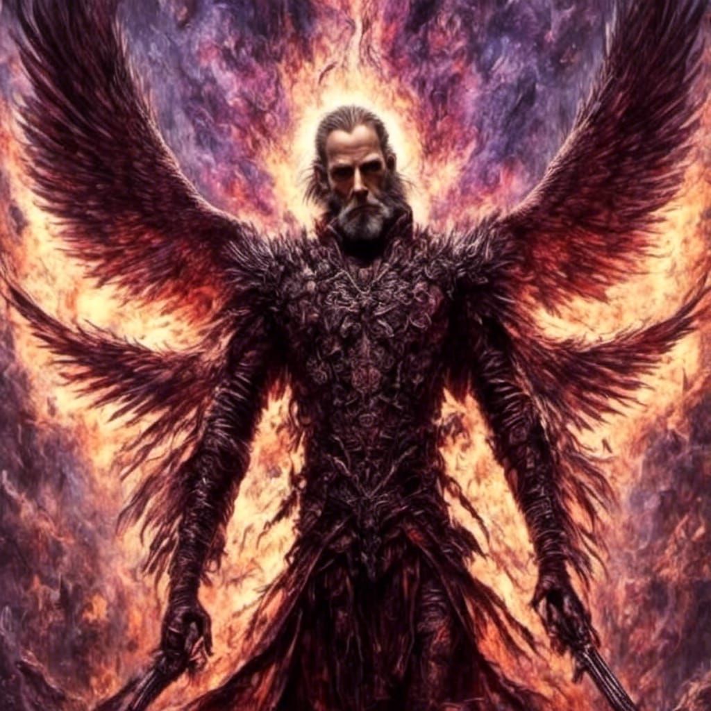 The old demon angel escapes the bonds of his fiery Hell prison - AI ...