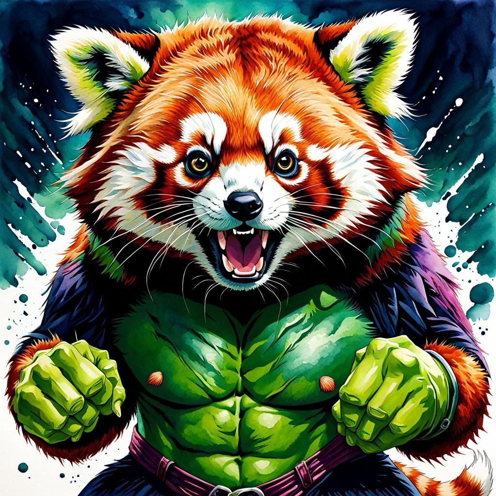 Red Panda as Incredible Hulk - AI Generated Artwork - NightCafe Creator