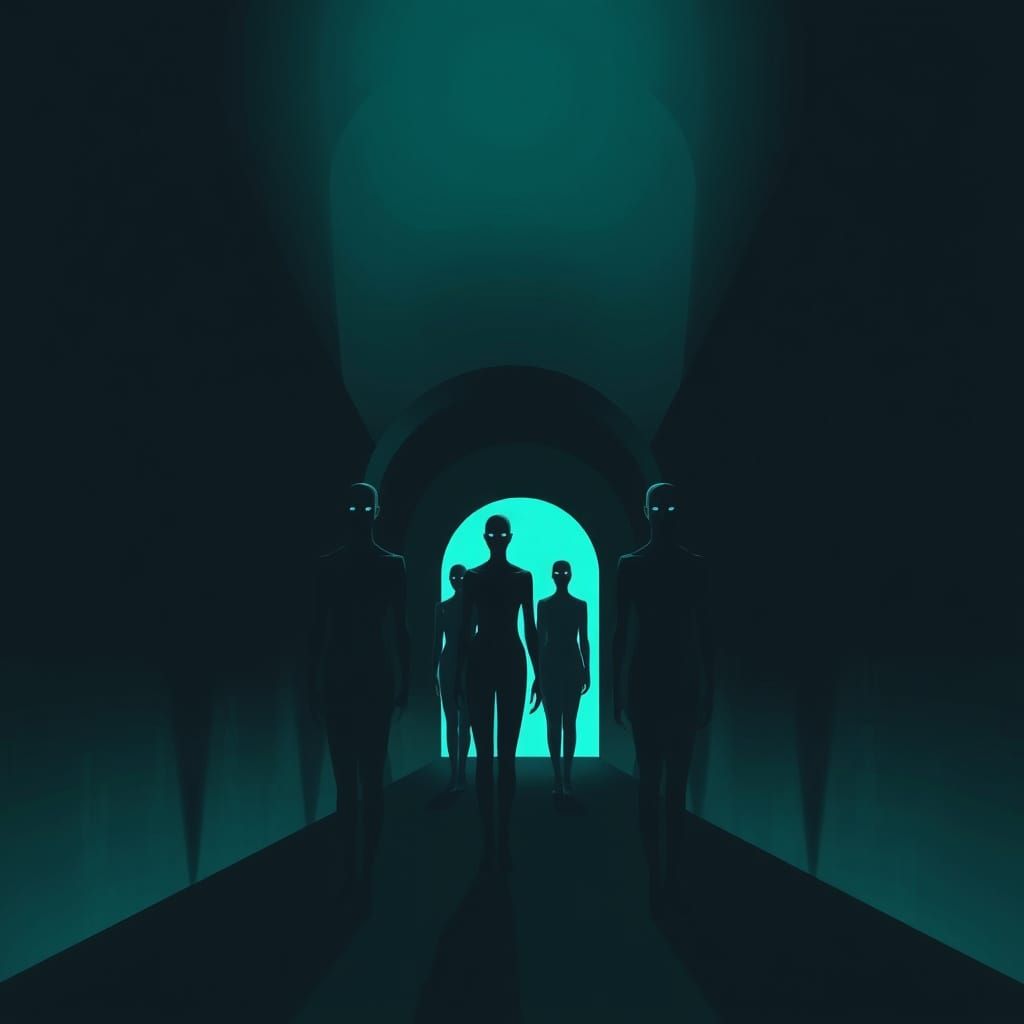 Ethereal Beings in Dark Liminal Corridor Vector Ar... - AI Art