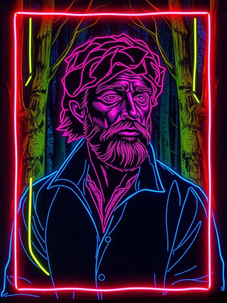 Jean Valjean :: Neon Art combined with Lithography