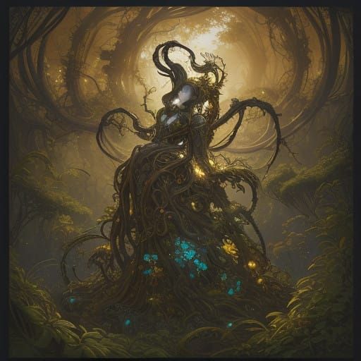 Medium shot. Druuna. She is curvy and lithe-bodied. Cables, pipes ...