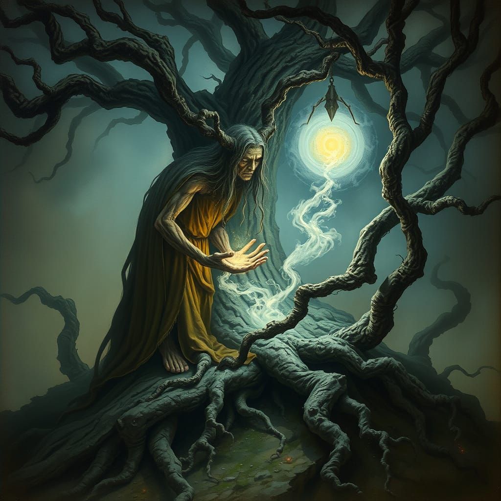 Wicked tree - Ethereal Druid Amidst Twisted Roots
