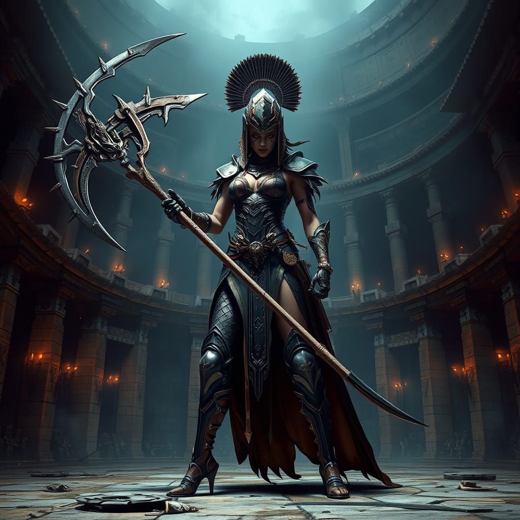 Gladiator woman - Cyborg Gladiator Woman in Dark, Atmospheri...