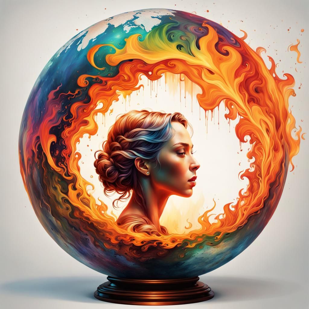 Globe, Flames, Portrait - AI Generated Artwork - NightCafe Creator
