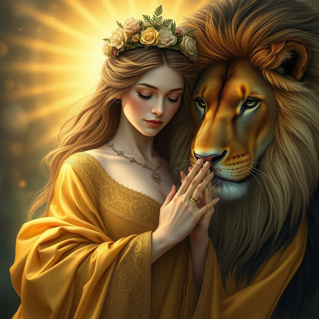 Feminine Power Tames the Beast in Strength Tarot C... - AI Art