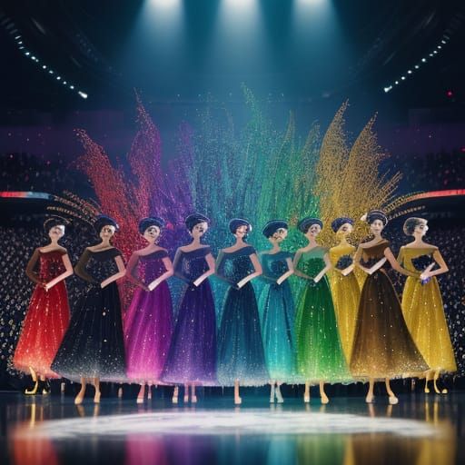 Dramatic Ducks Parade in Elegant Dresses on a Lavi... - AI Art