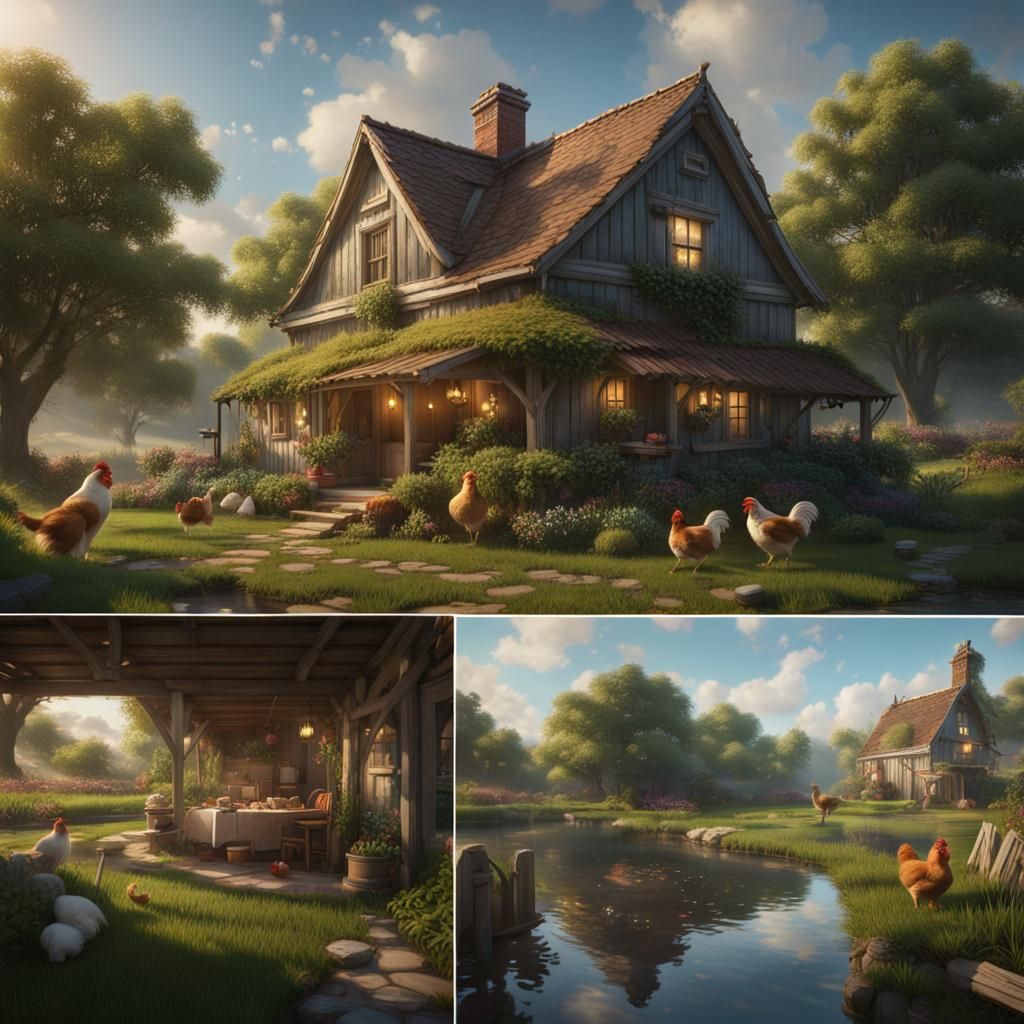 Farmhouse With Chickens - AI Generated Artwork - NightCafe Creator