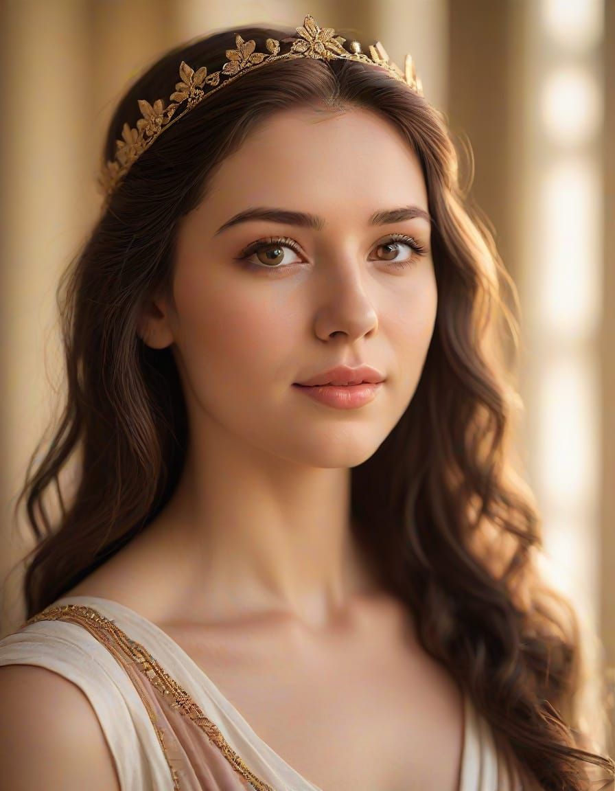 Up close of Cecily - Ancient Greek Princess in Serene Temple