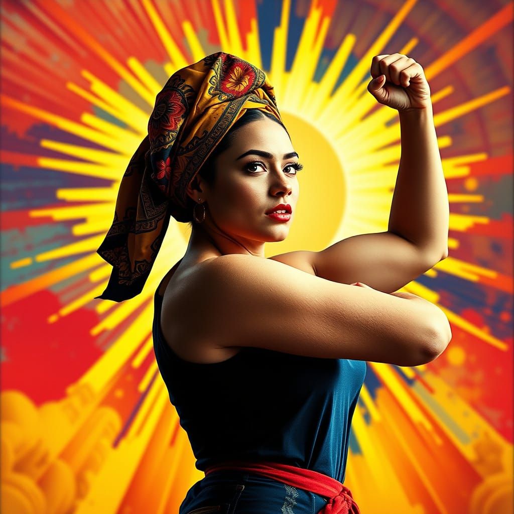 “A powerful and confident woman, standing tall in a bold and defiant ...