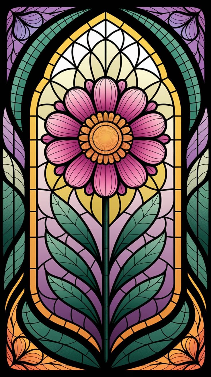 Whimsical Stained Glass Flower Creation - AI Art