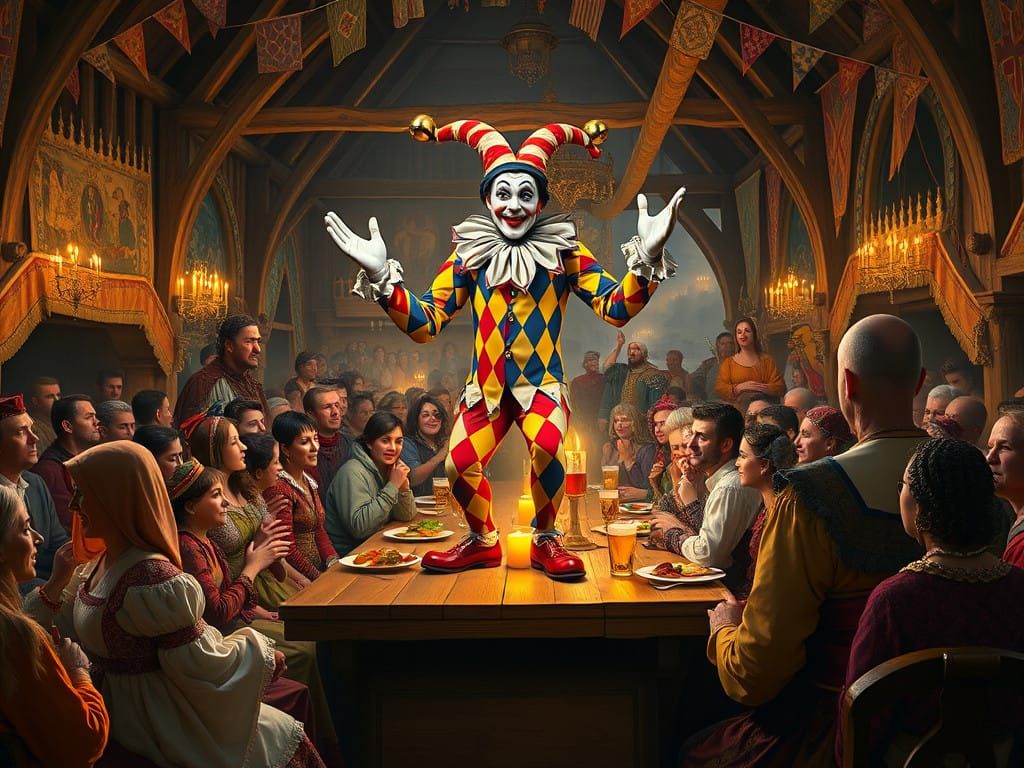 A colorful jester making jokes: The four fingers