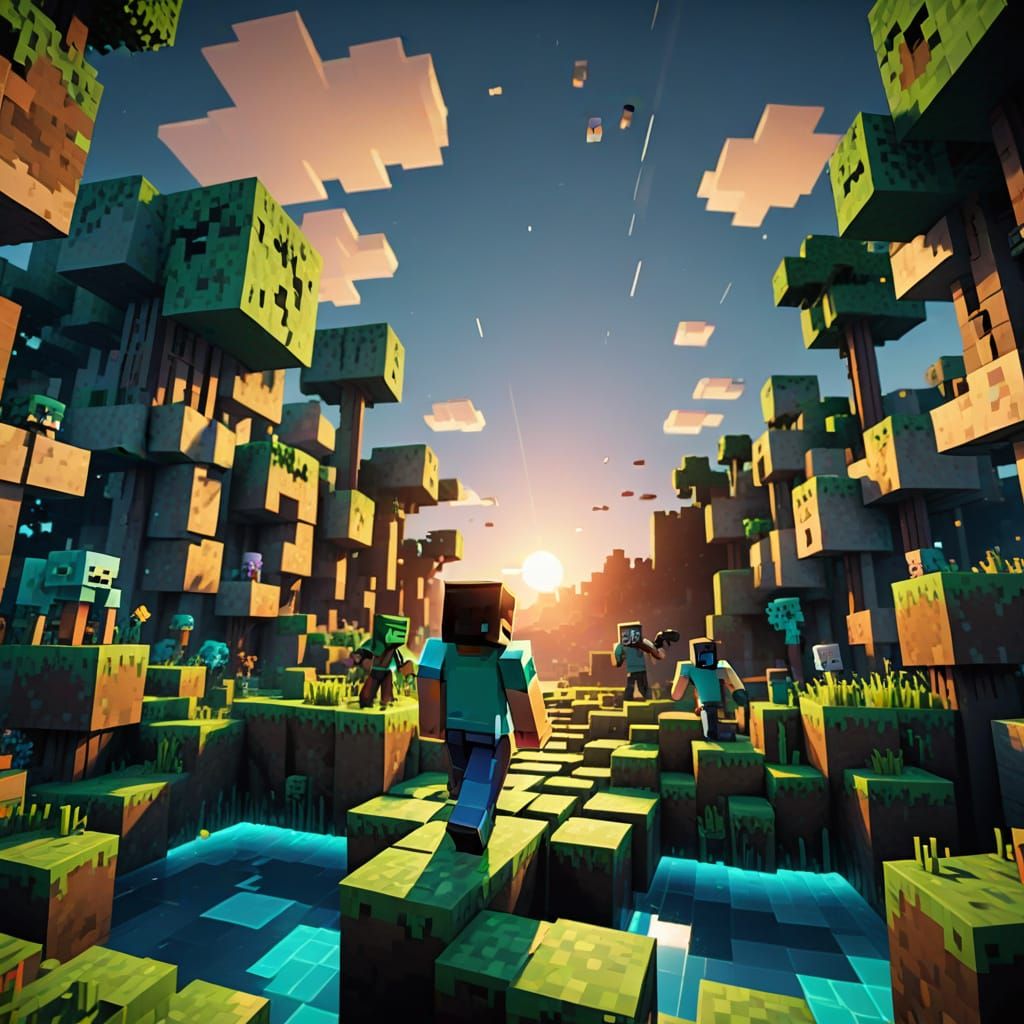 Realistic Baby Steve in a Sunset-Lit Minecraft Wor... - AI Art