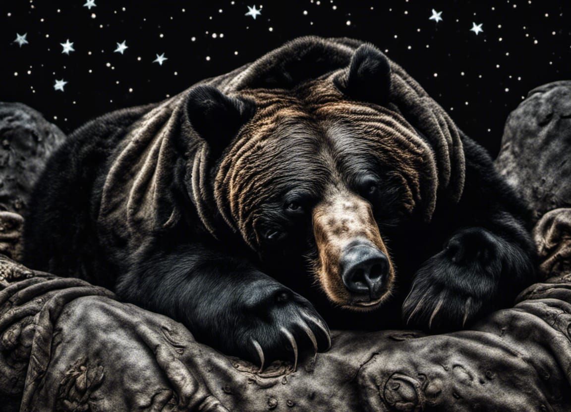 Photograph Portrait obese sleeping Bear: laying under the stars ...