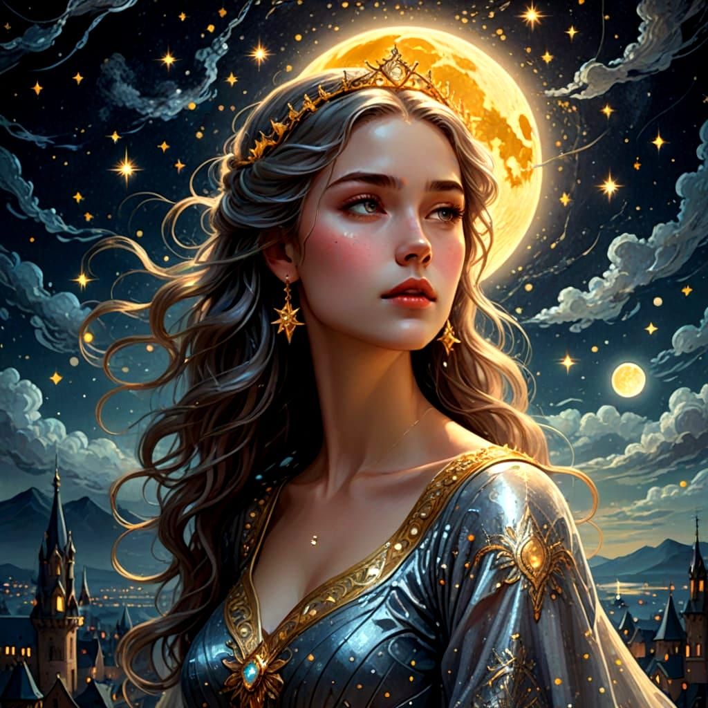 Princesa Dourada 💛 - Golden Princess Under Starlight