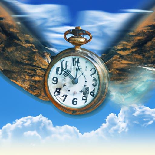 time is flying by, flying clock with wings in the sky - AI Generated ...