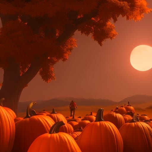 Pumpkinpatch in sunset - AI Generated Artwork - NightCafe Creator