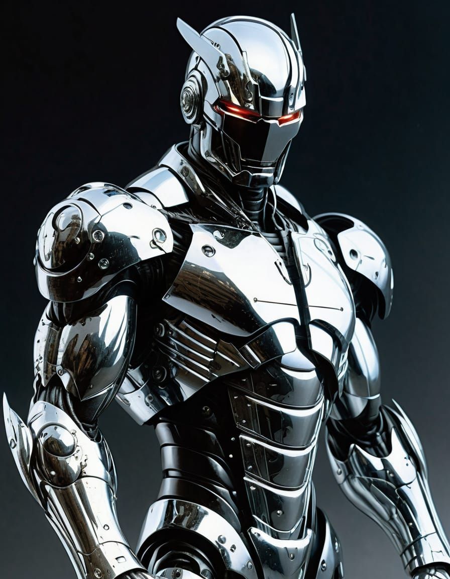 Android Warrior in Chrome Armor - AI Art
