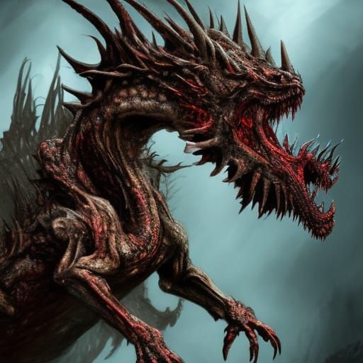 a zombie dragon made up of rotting bodies with smaller limbs grafted to ...