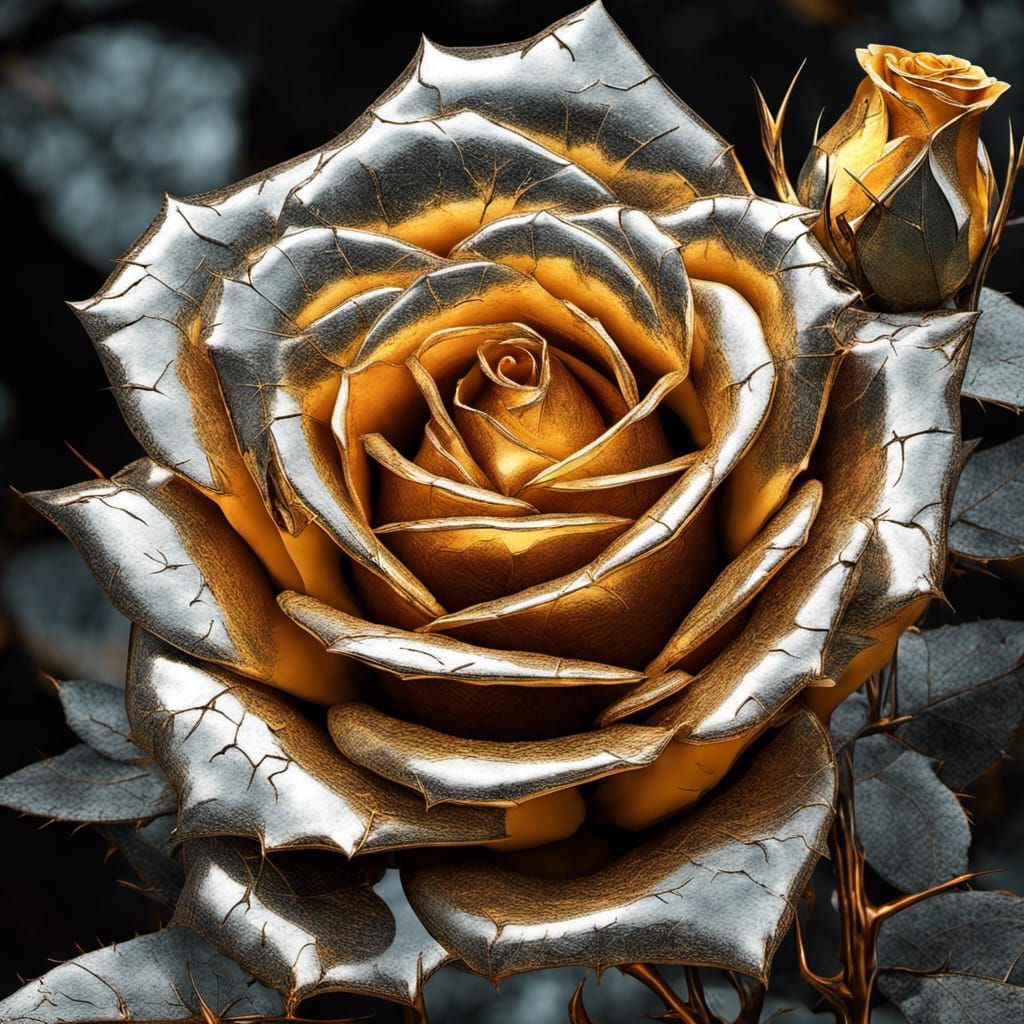 Citrine Rose with Silver leaves and Gold Thorns - AI Generated Artwork ...